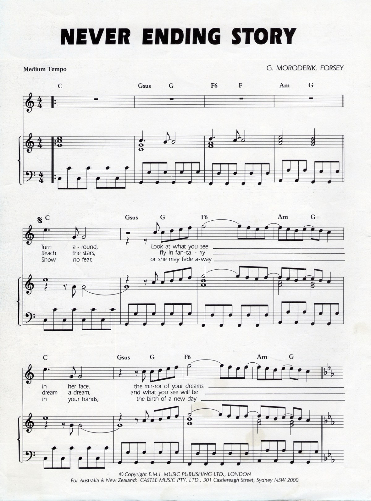 Limahl January – Neverending Story Music Sheet